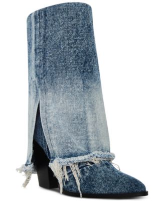 Steve Madden Women's Livvy Distressed Denim Fold-Over Cuffed Cowboy ...