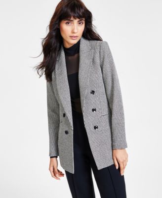 Bar III Women's Mini Check Open-Front Faux Double-Breasted Jacket ...