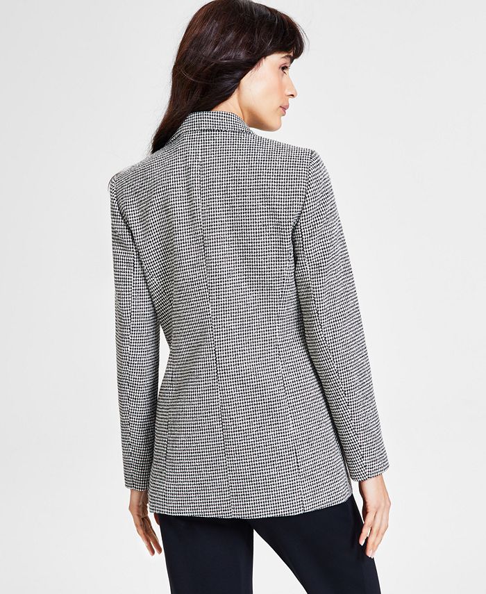 Bar III Women's Mini Check Open-Front Faux Double-Breasted Jacket ...