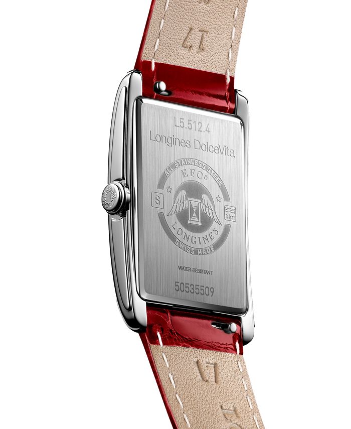 Longines Women's Swiss DolceVita Red Leather Strap Watch 23x37mm - Macy's