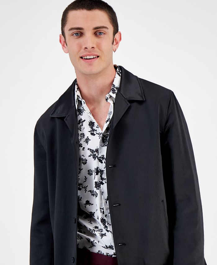 I N C International Concepts Mens Sam Regular Fit Satin Shirt Jacket
