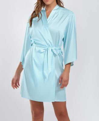 iCollection Women's Olivia Satin Robe with Eyelash Lace Trim - Macy's