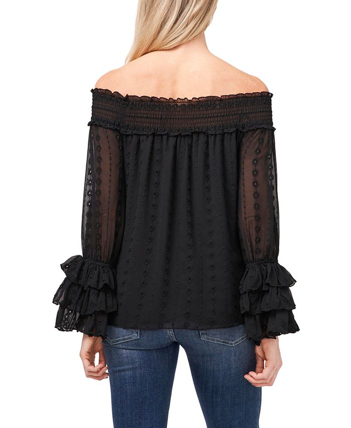 CeCe Women's Long Sleeve Off The Shoulder Embroidery Blouse - Macy's