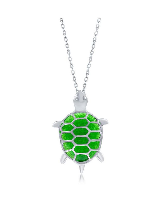 Caribbean Treasures Sterling Silver Jade Turtle Necklace - Macy's
