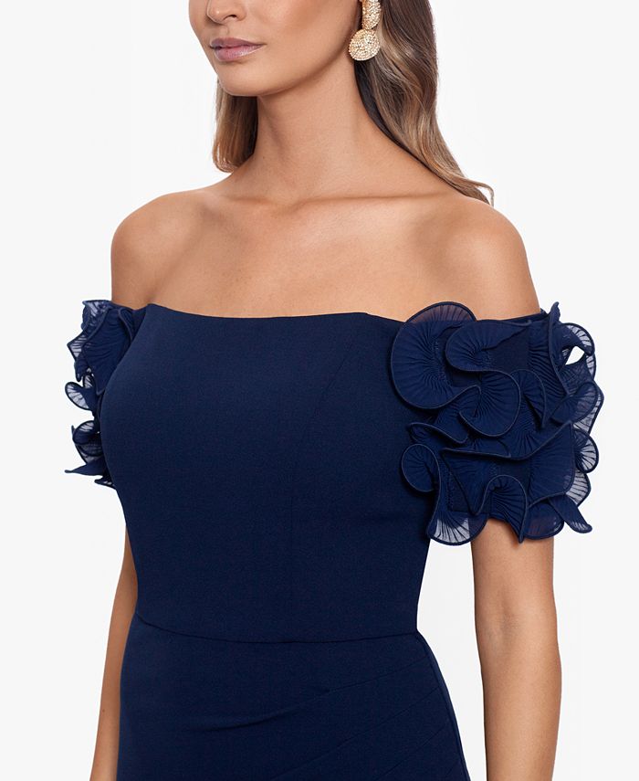 XSCAPE Petite Off-The-Shoulder Ruffled-Sleeve Gown - Macy's