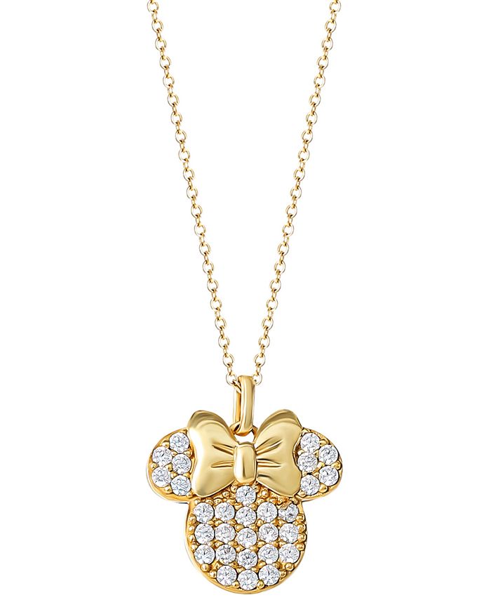 Disney Cubic Zirconia Minnie Mouse 18" Pendant Necklace in 18k Gold ...