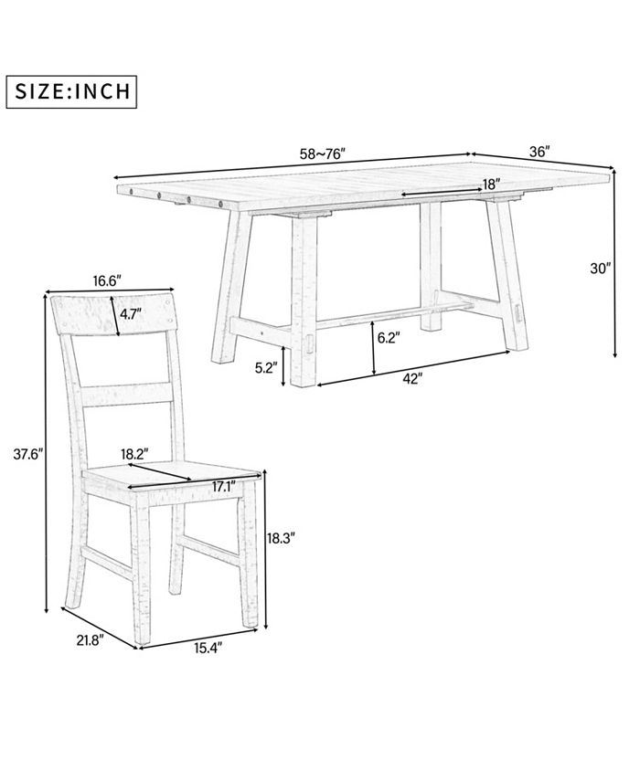 Simplie Fun Retro Industrial Style 7-Piece Dining Table Set Extendable ...