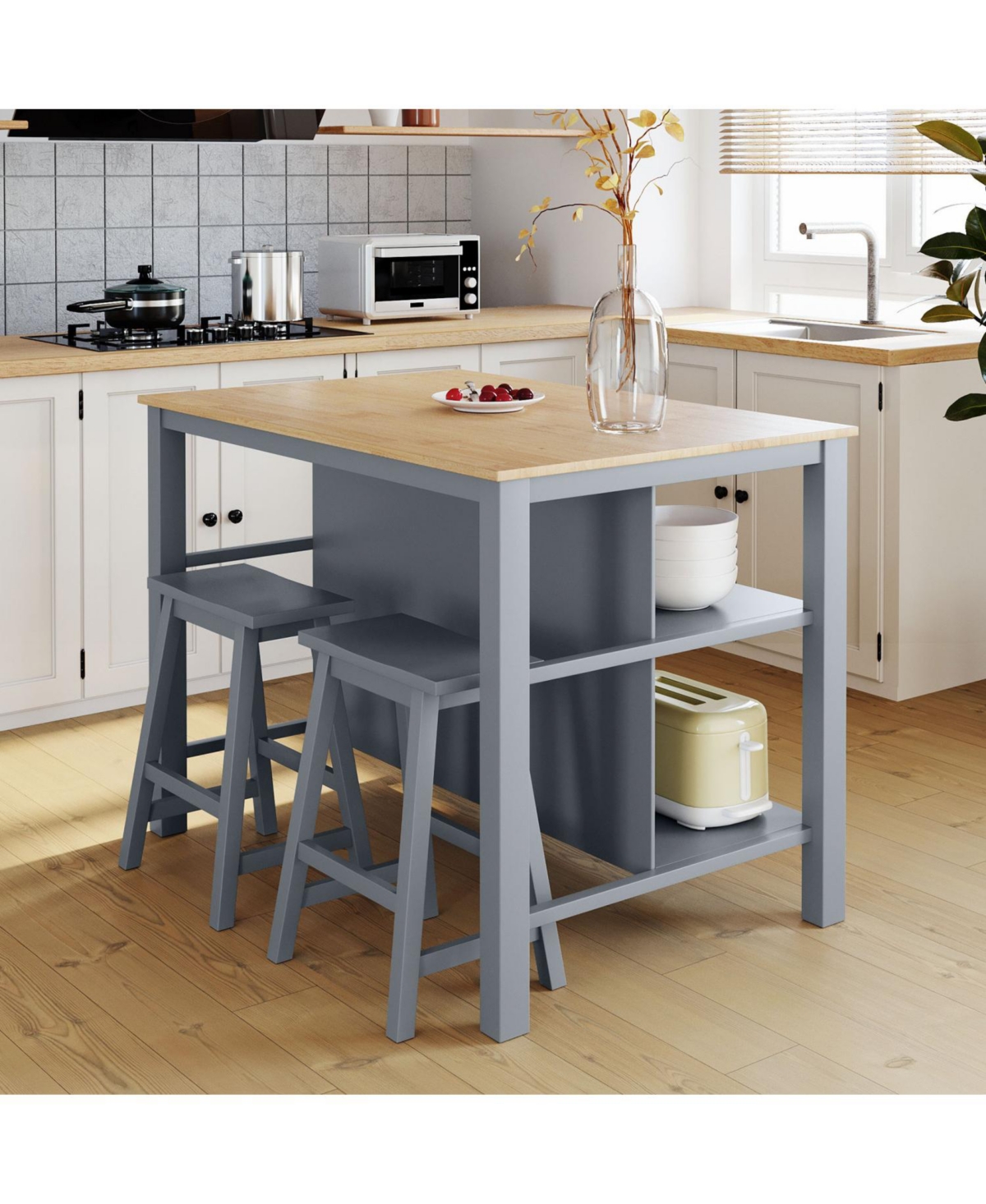 Simplie Fun Solid Wood Rustic 3-piece 45" Stationary Kitchen Island Set ...