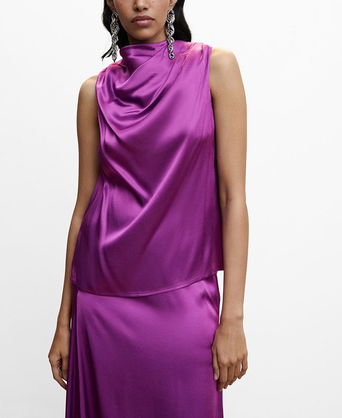 MANGO Women's Draped Neck Satin Blouse - Macy's