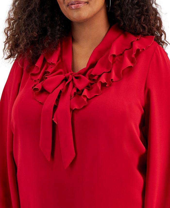 Kasper Plus Size Tie-Front Ruffle-Trim Blouse - Macy's