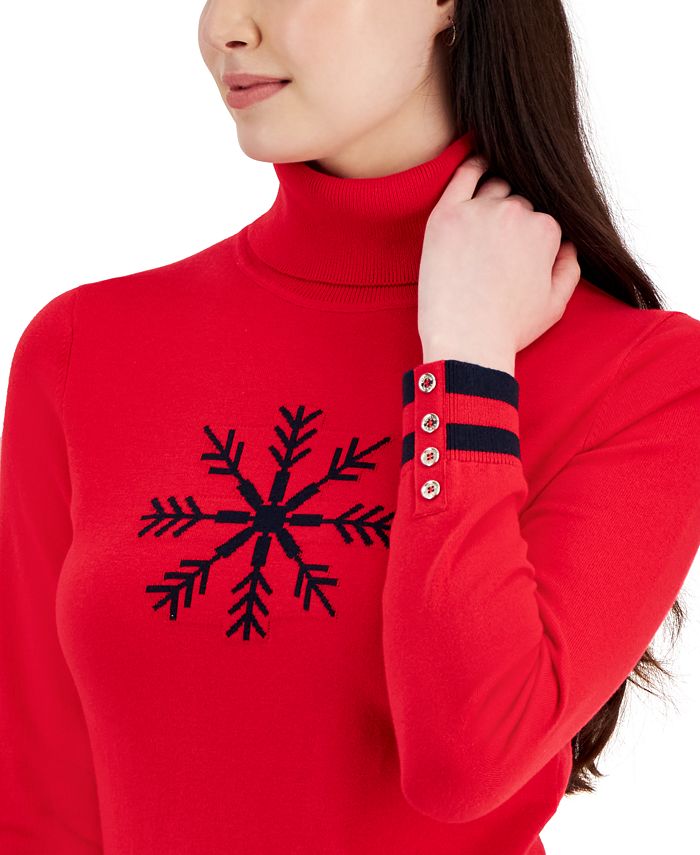 Tommy Hilfiger Women's Turtleneck Snowflake-Graphic Sweater - Macy's