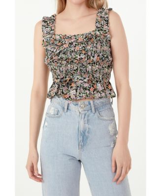 Free the Roses Women's Floral Smocked Top - Macy's