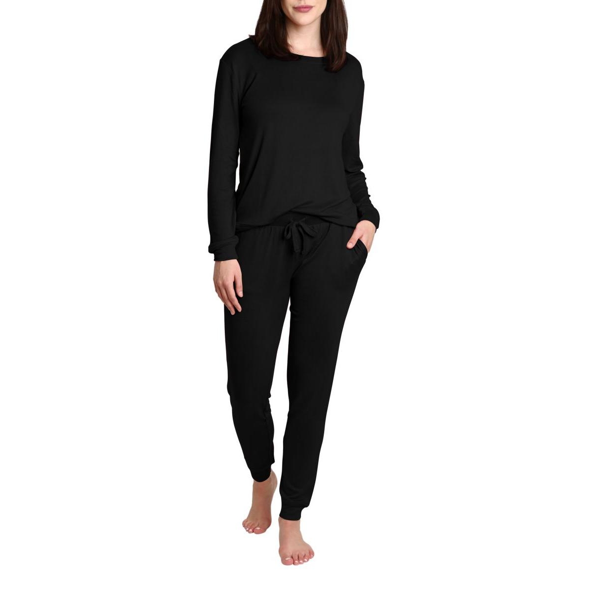 Click here for Womens Crew Neck Top with Jogger - Black prices