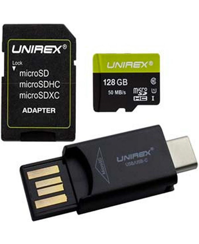 UNIREX CORPORATION Unirex 128GB MicroSD with USB Reader & SD Adapter ...