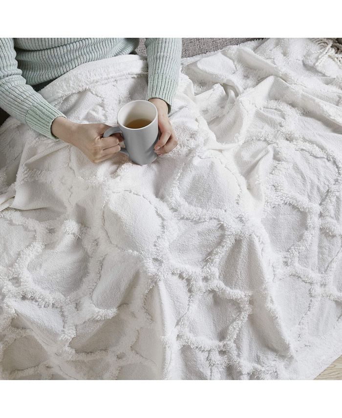 Gracie Mills Cotton Brianne Tufted Throw Blanket, Ivory - Full/Queen ...