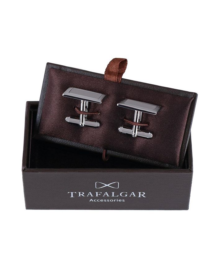 TRAFALGAR Sterling Silver Rectangle Engine Turned Cufflinks - Macy's