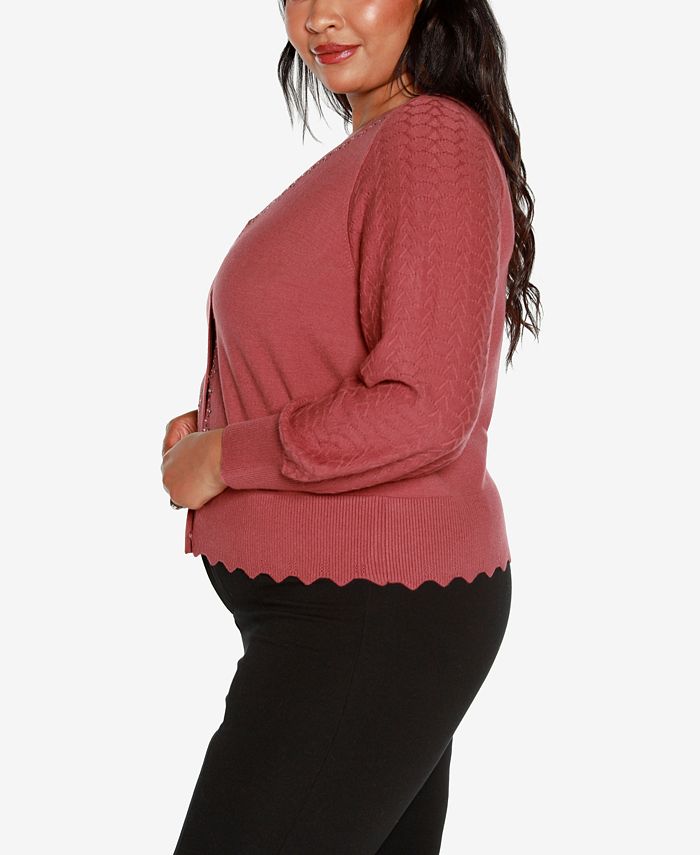 Belldini Black Label Plus Size Rhinestone Embellished Cardigan Sweater ...
