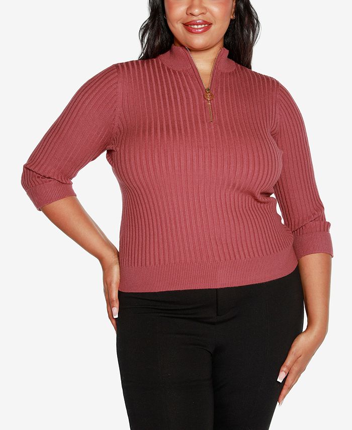 Belldini Black Label Plus Size Ribbed Quarter-Zip Sweater - Macy's