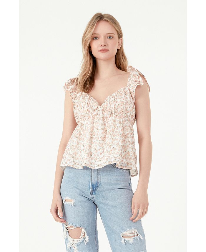 Free the Roses Women's Floral Top With Ruffle Detail - Macy's