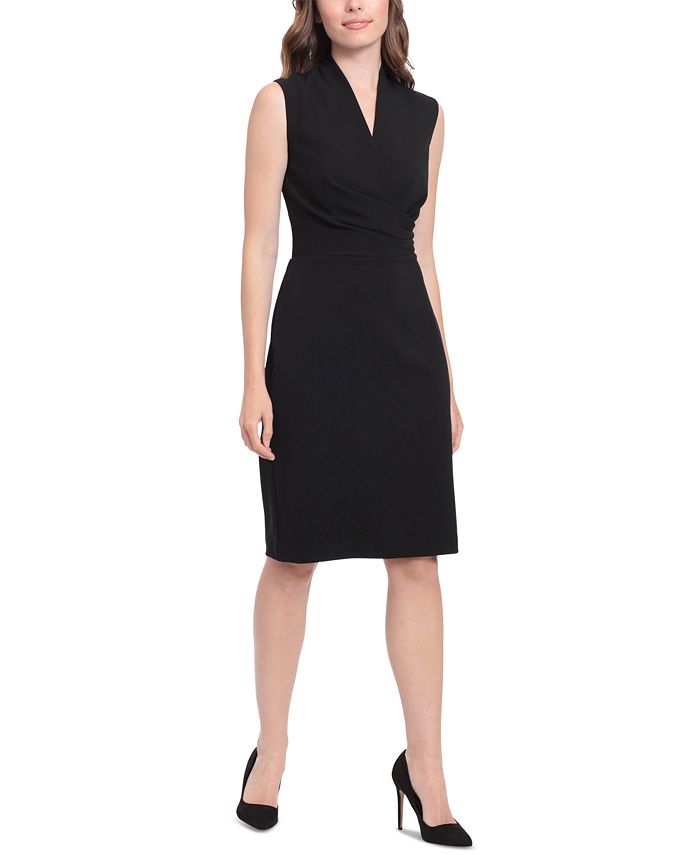 London Times Women's Sleeveless Shoulder-Pleat Sheath Dress - Macy's