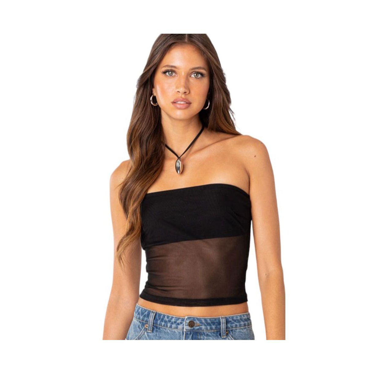Click here for Womens Celestia Sheer Mesh Tube Top - Black prices