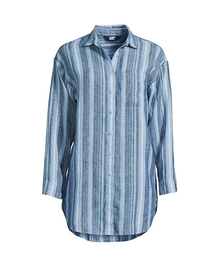 Lands' End Women's Linen Long Sleeve Oversized Extra Long Tunic Top ...