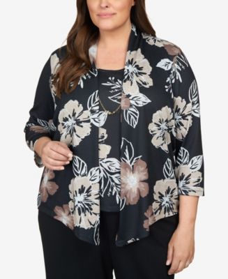 Alfred Dunner Plus Size Classics Stamped Floral Two for One Top with ...