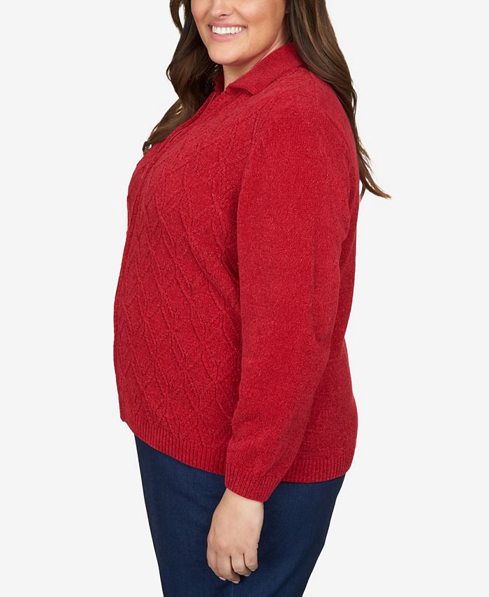 Alfred Dunner Plus Size Classics Chenille Zip Front Cardigan Sweater ...