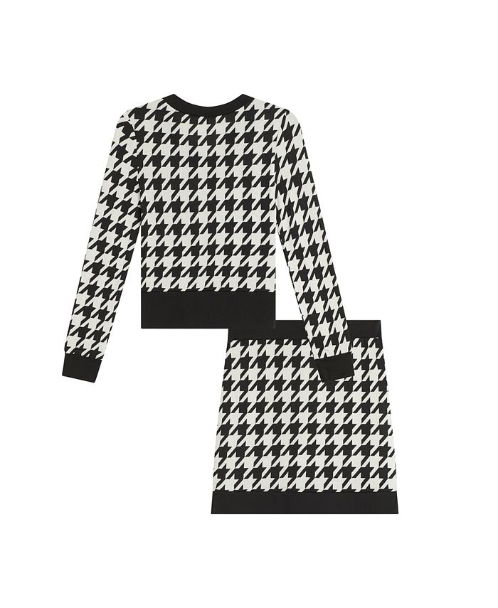 Beautees Big Girls Soft Knit Houndstooth Long Sleeve Faux Button-Front ...