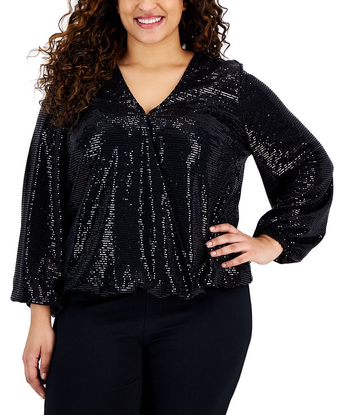 I.N.C. International Concepts Sequined Shimmering Surplice Blouse ...