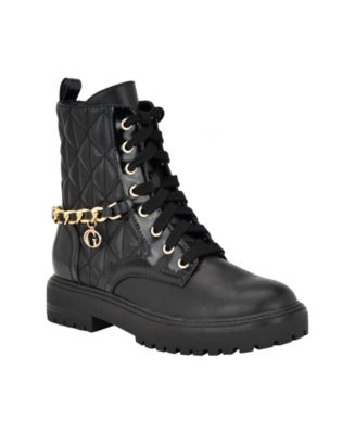 GUESS Women's Jellard Lace Up Quilted Round Toe Combat Booties - Macy's