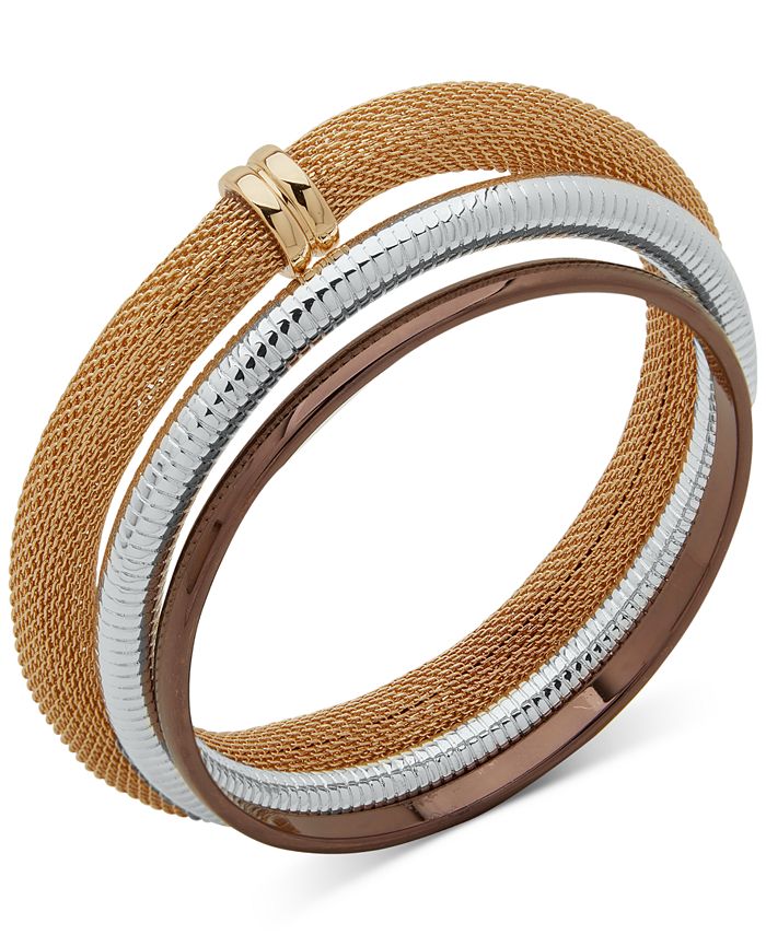 Anne Klein Tri-Tone 3-Pc. Set Bangle Bracelets - Macy's