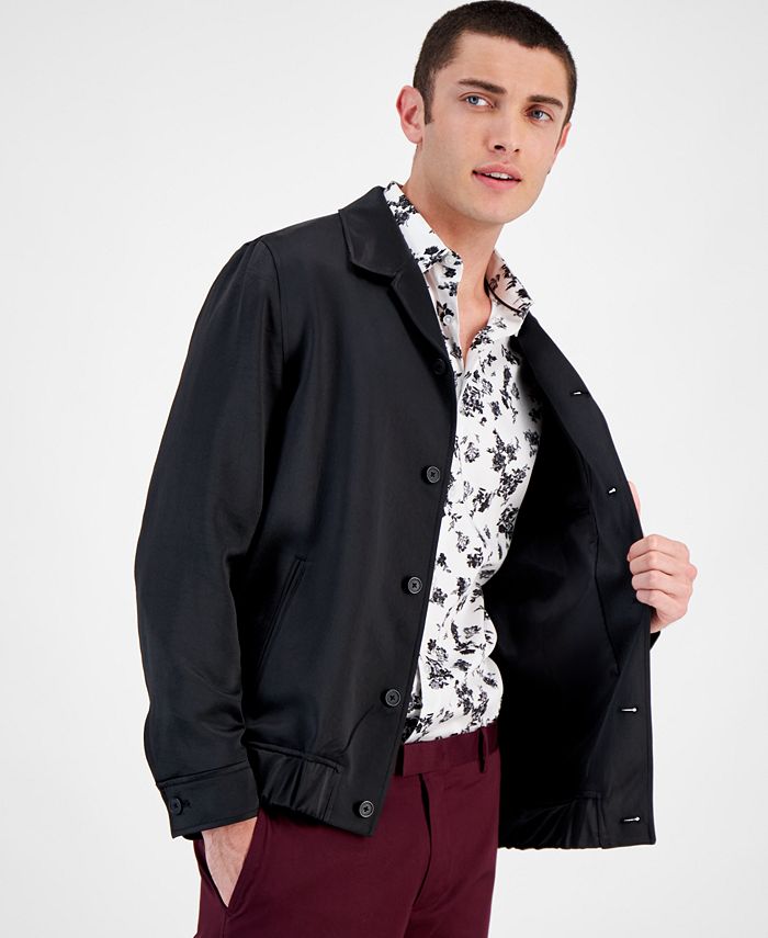 I N C International Concepts Mens Sam Regular Fit Satin Shirt Jacket