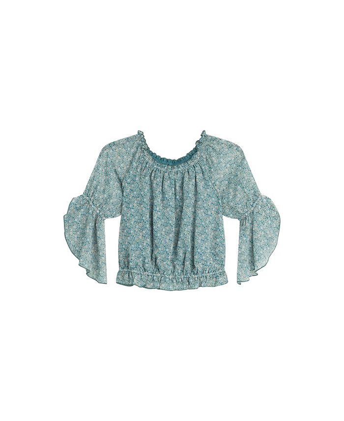 Beautees Big Girls Floral Printed 3/4 Elbow Sleeve Blouse Top - Macy's