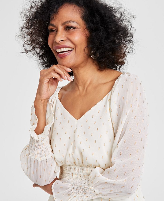 I.N.C. International Concepts Women's Clip-Dot Blouse, Created for Macy ...