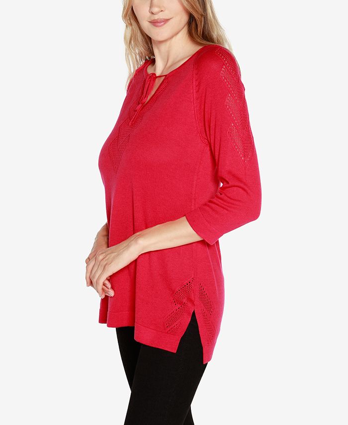 Belldini Women's Raglan Sleeve Pointelle Sweater - Macy's