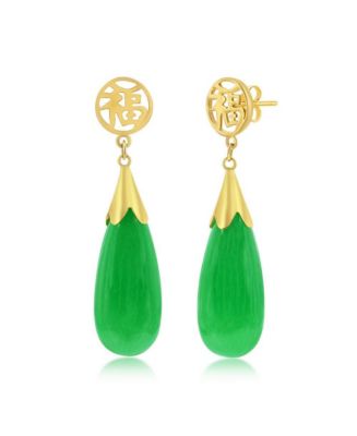 14K Yellow Gold, Teardrop 'Good Luck' Jade Dangle Earrings - Macy's