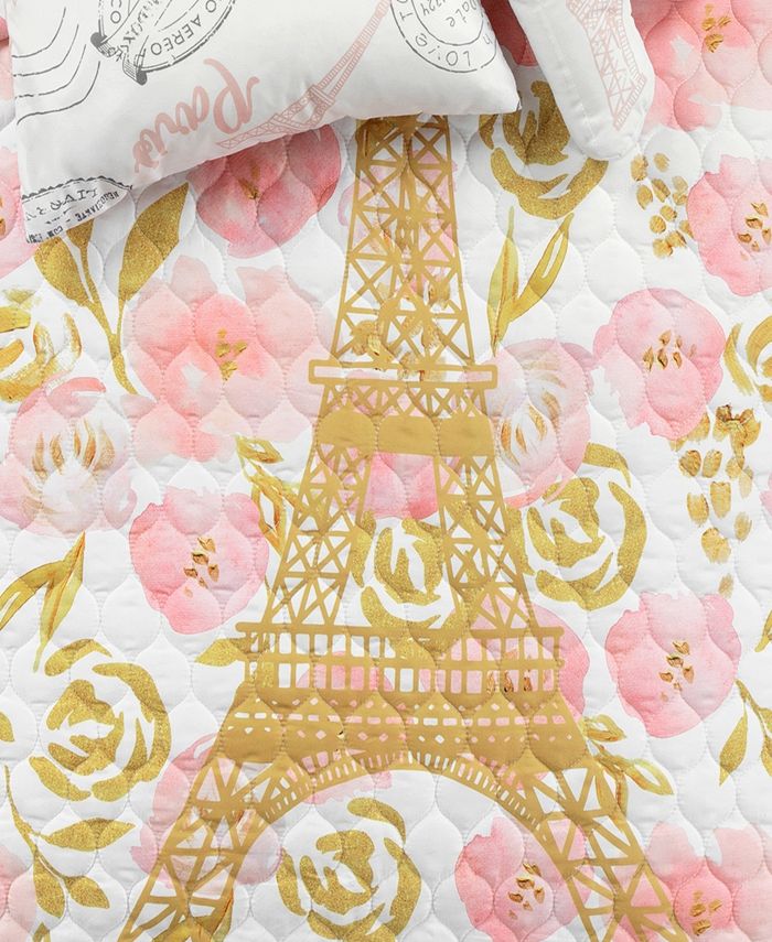 Lush Décor Watercolor Rose Paris Glitter Reversible 5-Piece Quilt, Full ...