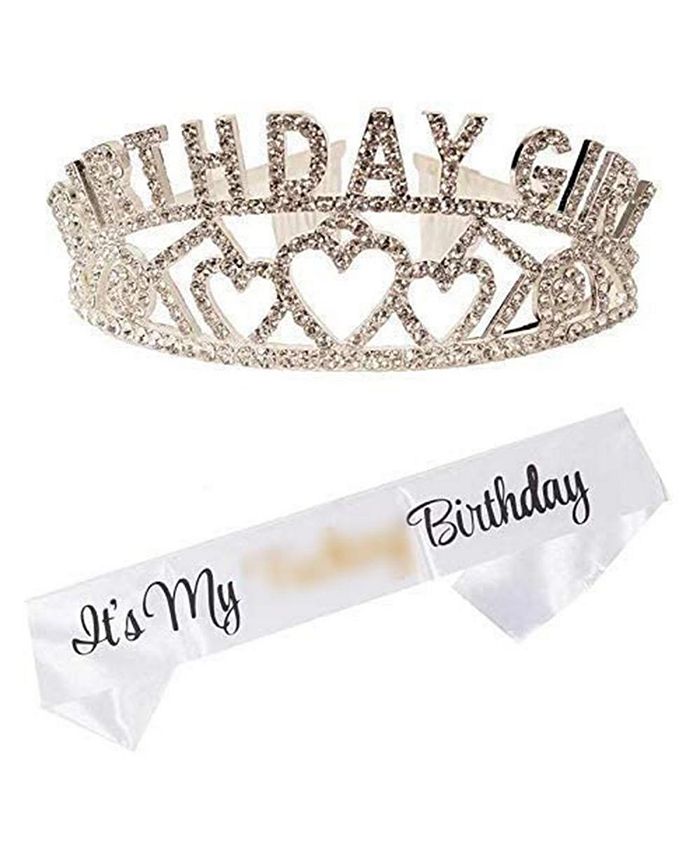 Meant2tobe Birthday Sash and Tiara for Women - Glitter Sash and Birthday Girl Rhinestone Silver ...