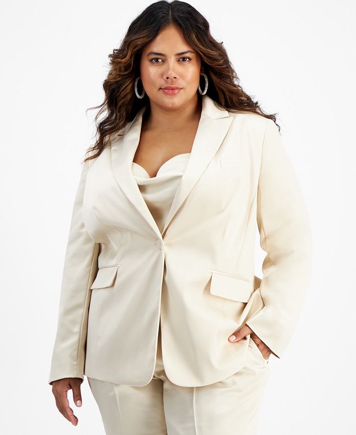 Bar III Plus Size One-Button Long-Sleeve Satin Jacket, Created for Macy ...