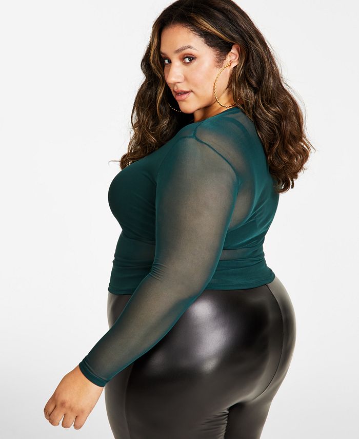 Nina Parker Trendy Plus Size Sheer Mesh Top - Macy's