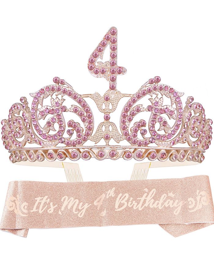 Meant2tobe 4th Birthday Glitter Sash and Forest Rhinestone Pink Metal ...