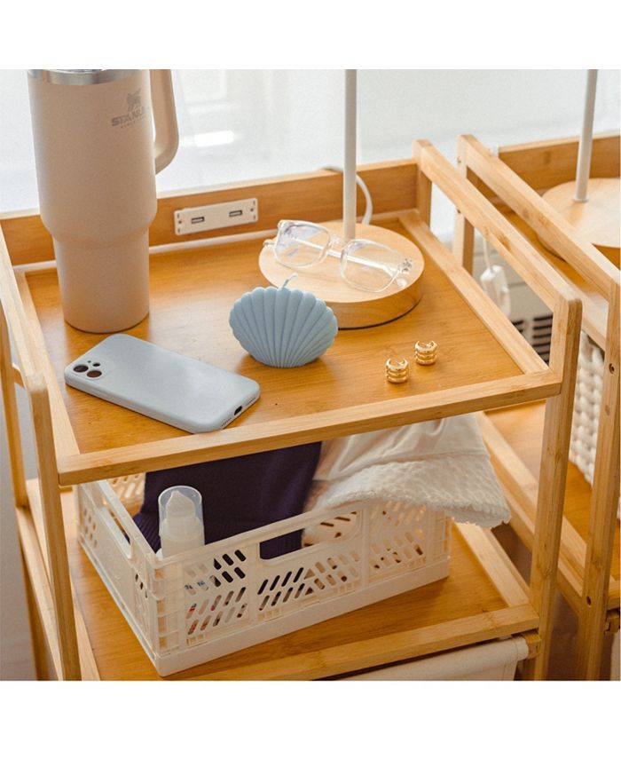 Dormify Charging 2-Drawer Bamboo and Canvas Storage Unit, 2 USB Ports ...