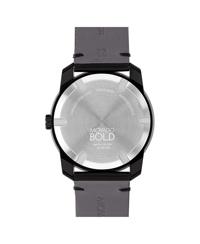 Movado Men's Bold Tr90 Swiss Quartz Black Leather Watch 42mm - Macy's