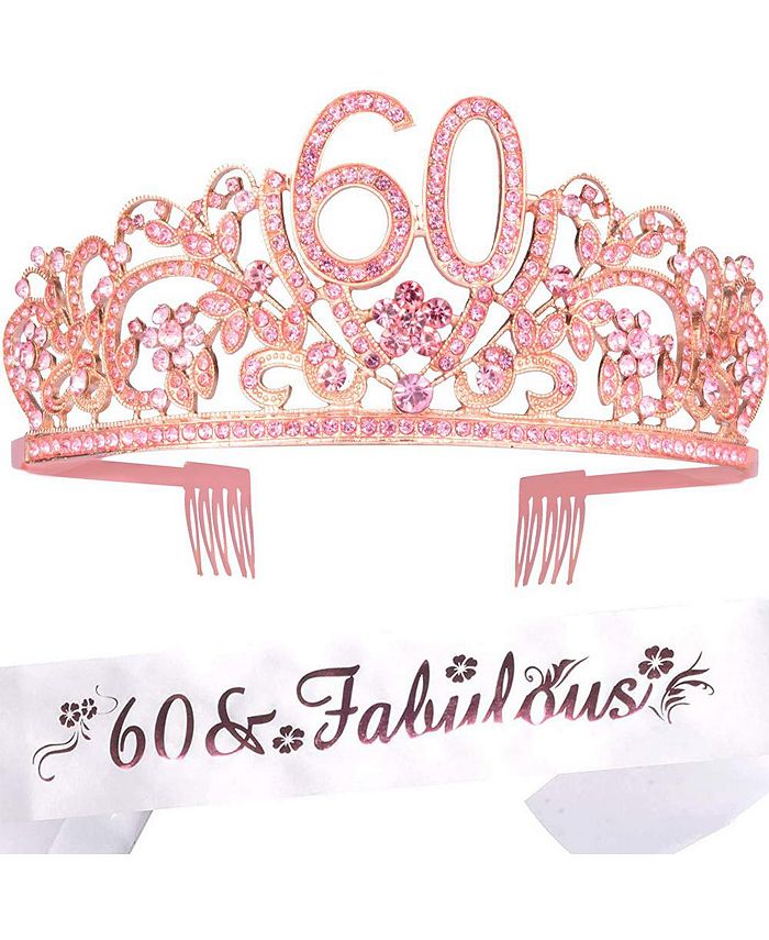 Meant2tobe 60th Birthday Sash and Tiara Set for Women - Glittery Sash with Floral Rhinestone ...
