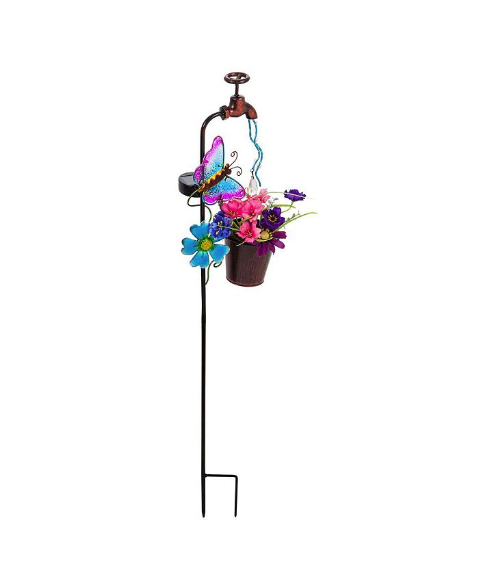 Evergreen 36.25"H Twinkling Light Solar Garden Stake, Butterfly, Faucet ...