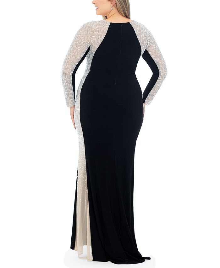 XSCAPE Plus Size Rhinestone Illusion Gown - Macy's