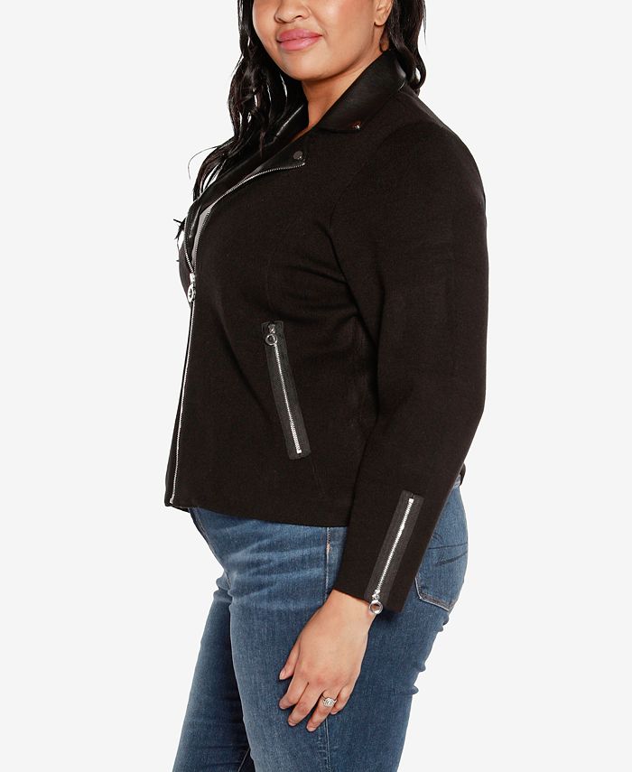Belldini Black Label Plus Size Motorcycle Sweater Jacket - Macy's
