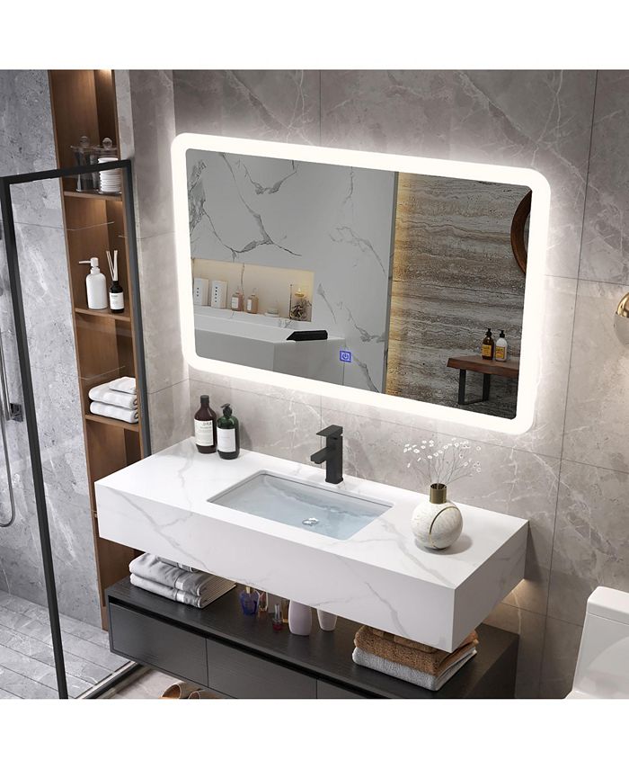 Costway Wall Mounted Rectangle Bathroom LED Mirror Dimmable Touch 3 ...