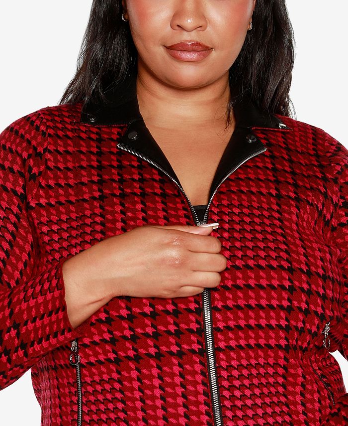 Belldini Black Label Plus Size Houndstooth Motorcycle Sweater Jacket ...